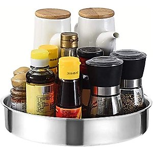 Lazy Susan Spice Rack Organizer for Cabinet, Rotating Tray Turntable Storage Container Stainless steel for Kitchen Pantry, Countertop, Table (9”)