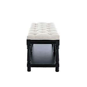 Kmax Storage Entryway Bench Tufted Shoe Rack Bench Black Wood Window Bench for Hallway Entrance Bedroom Corner, Beige