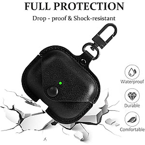 Genuine Leather Case Compatible with AirPods Pro 2nd Generation 2022, VOMA Protective Cover for Apple AirPods Pro 2 Wireless Charging Case, Soft Leather Cover with Keychain Hook Black
