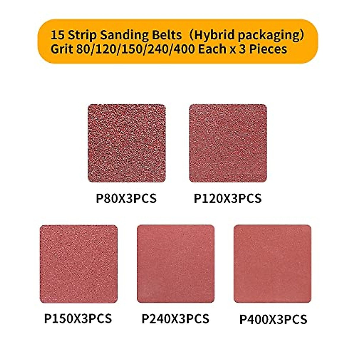 POTUINOM 15 Pack Sanding Belts 3X18 Inches(75X457mm)- 3 Each of 80/120/150/240/400 Grits Aluminum Oxide Sanding Belt, Best Suitable for Wood Sanding and Levelling