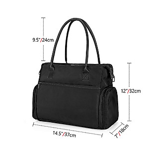 Teamoy Breast Pump Bag, Leather Straps Pump Bag Tote with Laptop Sleeve for Working Moms- Fits Most Brands Breast Pumps and Cooler Bag, Black (PU Handle)