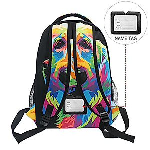 ALAZA Colorful Dog Print Golden Retriever Backpack Purse with Multiple Pockets Name Card Personalized Travel Laptop School Book Bag, Size M/16.9 inch