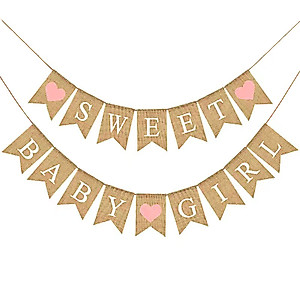 Baby Shower Banner Burlap Rustic Girl Baby Shower Decorations, Sweet Baby Girl Sign Garland for Girl Shower Decoration