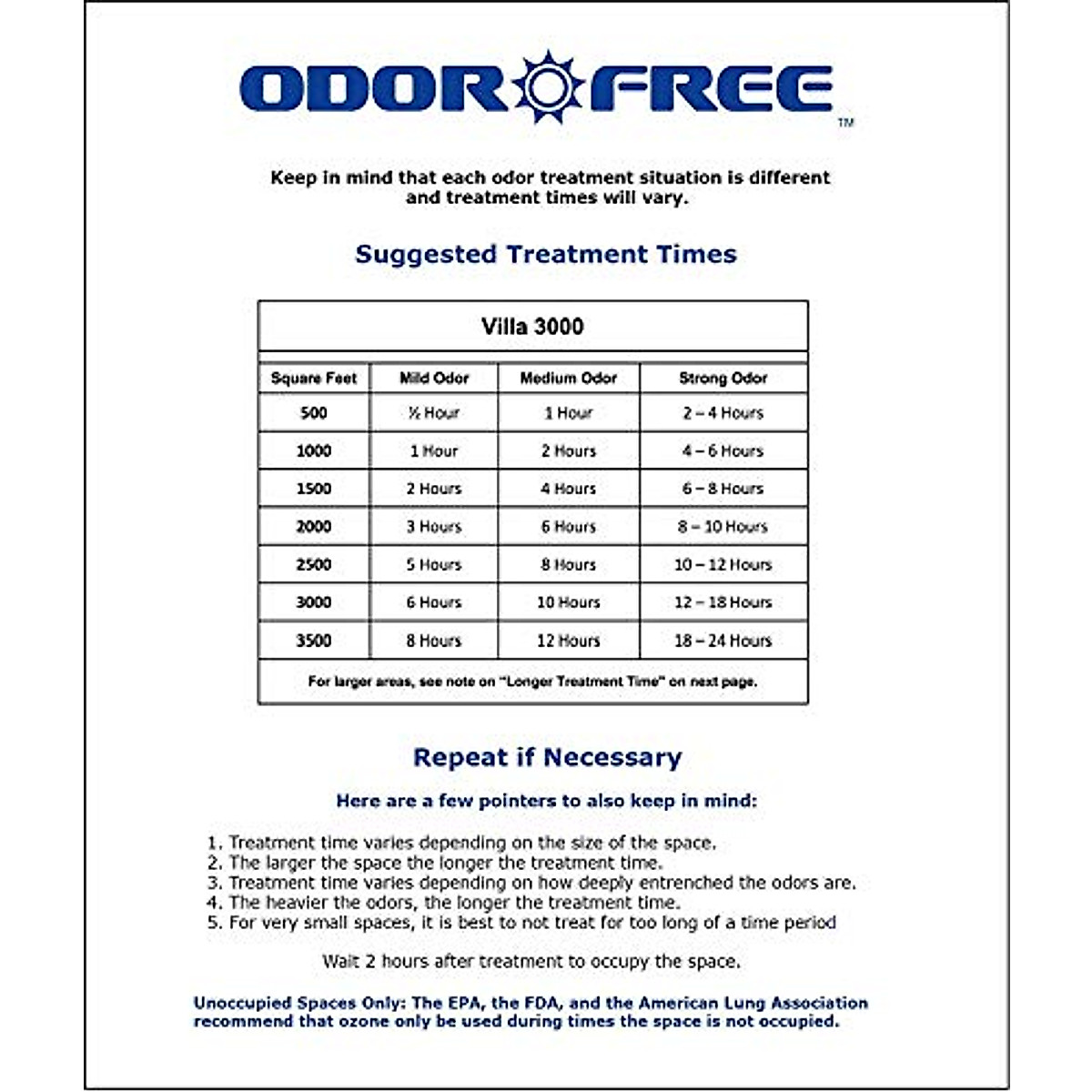 OdorFree Villa 3000 Ozone Generator for Eliminating Odors, permanently removing Tobacco, Pet and Musty Odors at their Source - Easily Treats Up To 3000 Sq Ft