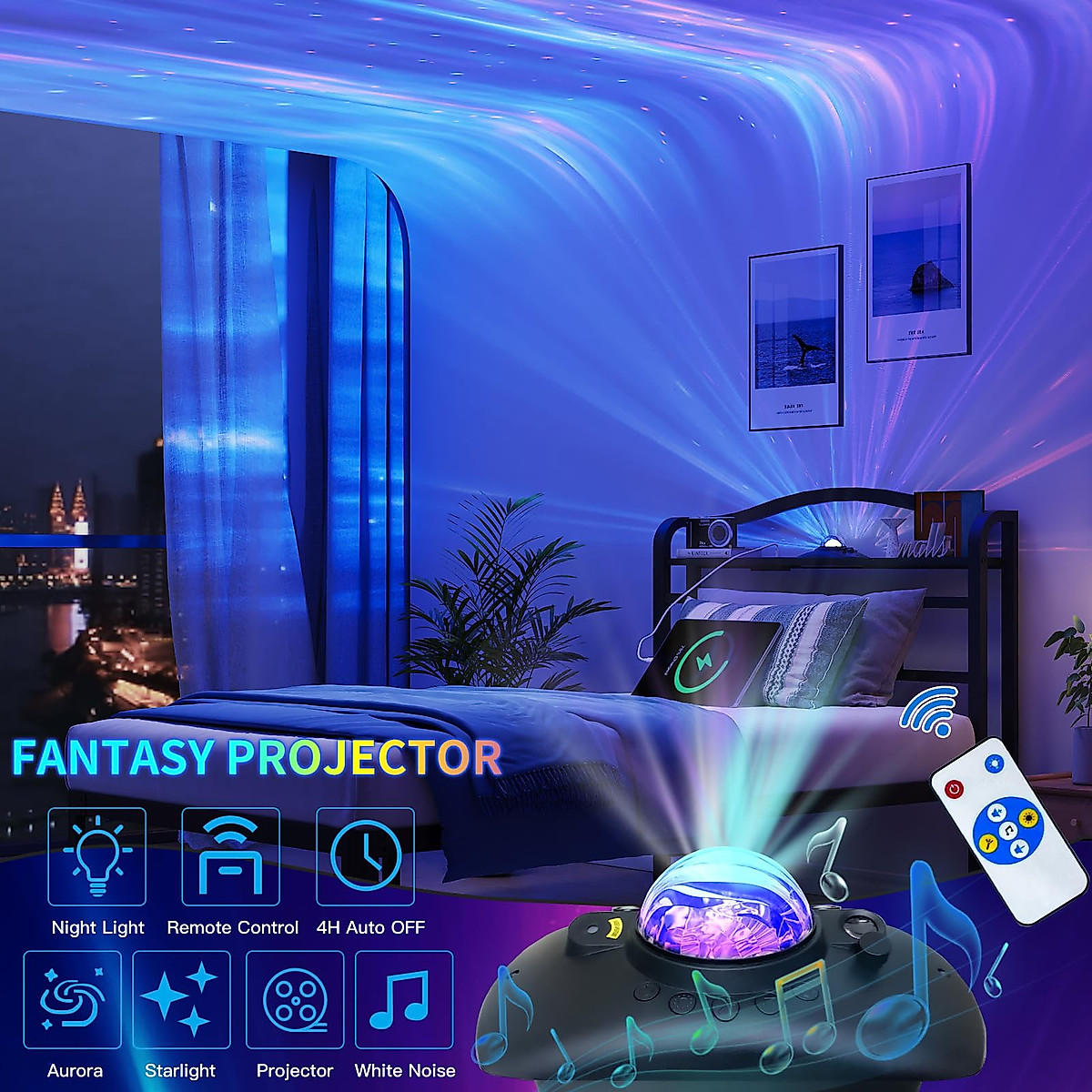 UOMEUR Twin XL Size Bed Frames with Smart Outlet and Galaxy Holographic Projection Lights,47.6" H Heavy Duty Metal Headboard,17" Hidden Storage,No Box Spring Needed/Noise-Free/Easy Assembly
