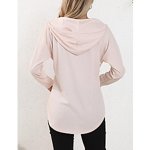 morhuduck Women's V Neck Hoodies Long Sleeve Sweatshirt Drawstring Pullover Tops with Pocket (Apricot M)