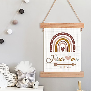 Boho Rainbow Nursery Decor Boho Rainbow Wall Art Boho Nursery Wall Decor Jesus Loves Me Hanging Wall Art Baptism Gifts for Girl Baby Shower