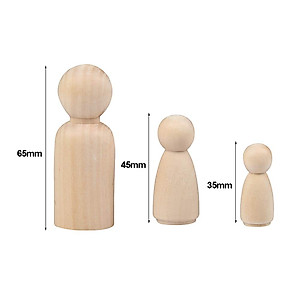 WOWOSS 40 Pcs Unfinished Wooden Peg Dolls Set, Natural Decorative Wooden People Figures for Painting, Craft Art Projects, Peg Game, 3 Shapes