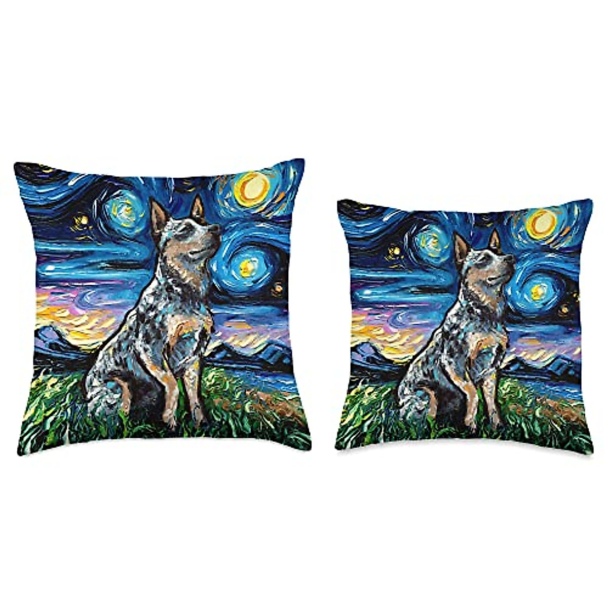 Sagittarius Gallery Blue Heeler Starry Night Australian Cattle Dog Art by Aja Throw Pillow, 18x18, Multicolor