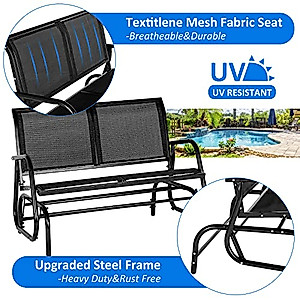 Esright 2 Seats Outdoor Glider Bench, Patio Glider Loveseat Chair with Powder Coated Steel Frame, Porch Rocking Glider for 2 Person