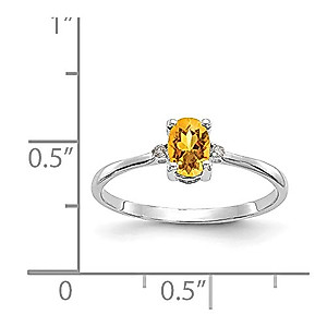 Solid 10k White Gold Genuine Diamond/Citrine Yellow November Gemstone Birthstone Engagement Ring Size 8.5 (.016 cttw.)