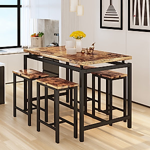 AWQM Dining Table and Stools Set of 4, Industrial Style 5-Piece Pub Table Set, Space Saving Dinette Table Set for Dining Room, Living Room, Kitchen, Apartment