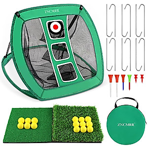 Pop Up Golf Chipping Net, Indoor/Outdoor Golfing Target Net Collapsible Portable Golf Hitting Net with 15 Training Balls and 2 Hitting Mats for Backyard Driving and Swing