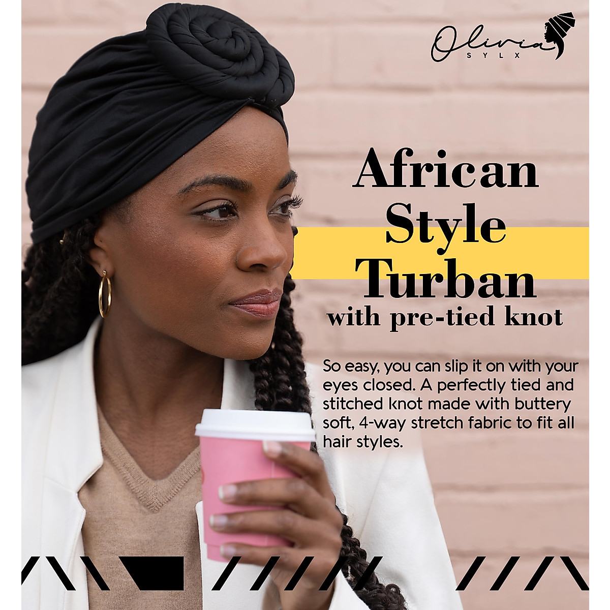 Olivia Sylx African Turban - Top Knot Turban & Pretied Head Wraps for Women - Stylish Head Turbans for Women Fashion