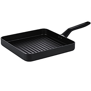 Qstar Nonstick 10.5 inch Grill Pan for Stove Tops Hard-Anodized Aluminum PFOA Free, Square, Black
