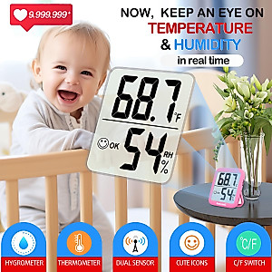 Antonki Room Thermometer for Home, 2 Pack Digital Temperature and Humidity Monitors, Indoor Hygrometer Sensor, Humidity Gauge, Humidity Meter for Baby Room, Terrarium, Incubator, Greenhouse