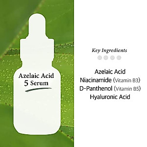 Azelaic Acid 5% Facial Serum with Niacinamide - Fast Rosacea Skin Care Product + Reduce Cystic Acne Scar + Redness Relief Face + Pimple Pigmentation Blackhead, 1 Fl Oz (30ml) (5% Azelaic Acid)