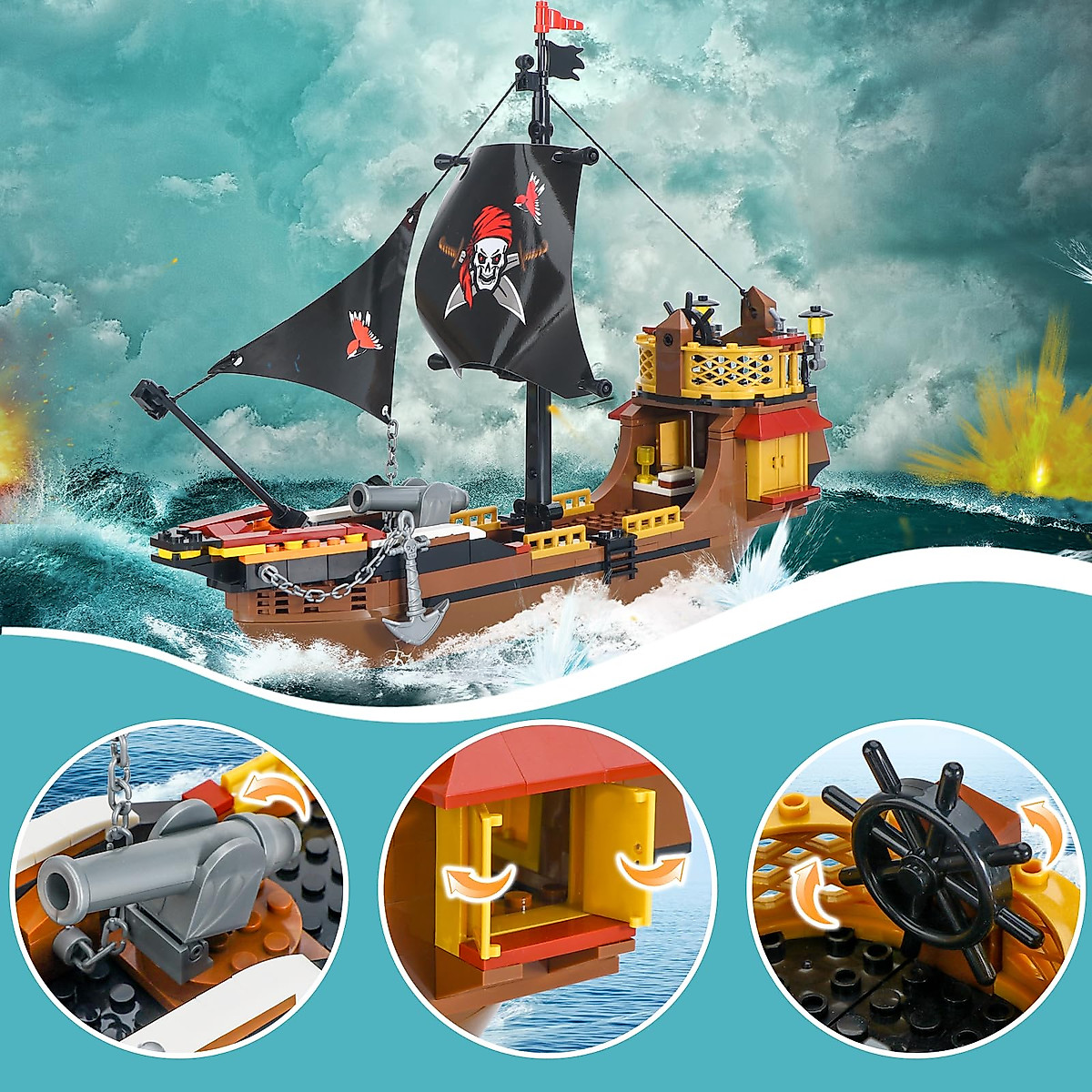 BRICK STORY Pirate Ship Building Set Toy Boats and Ships Construction Toy Xmas Gifts Boys Present for 6-12 Year Old, 167pcs