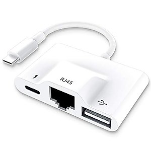 USB C to Ethernet Adapter,3 in 1 RJ45 to USB C Ethernet Adapter with USB Port and USB C Charge Compatible for MacBook Pro,Air, Dell XPS,Samsung Galaxy,Surface 7,iPad pro 2020,HTC U11 and More