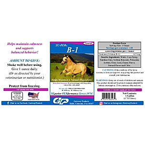 SU-PER B-1 Horse Calming Supplement - Equine Vitamin B-1 Support Horse Calmer Liquid - Appetite Booster Supplement for Horses - 1 Gallon, 4 Month Supply