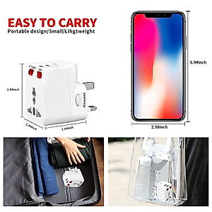 Universal Travel Adapter - 2 USB Ports Wonplug International Power Plug Adapter Small Wall Charger Adaptor for European US UK Thailand NZ Australia 150+Countries White