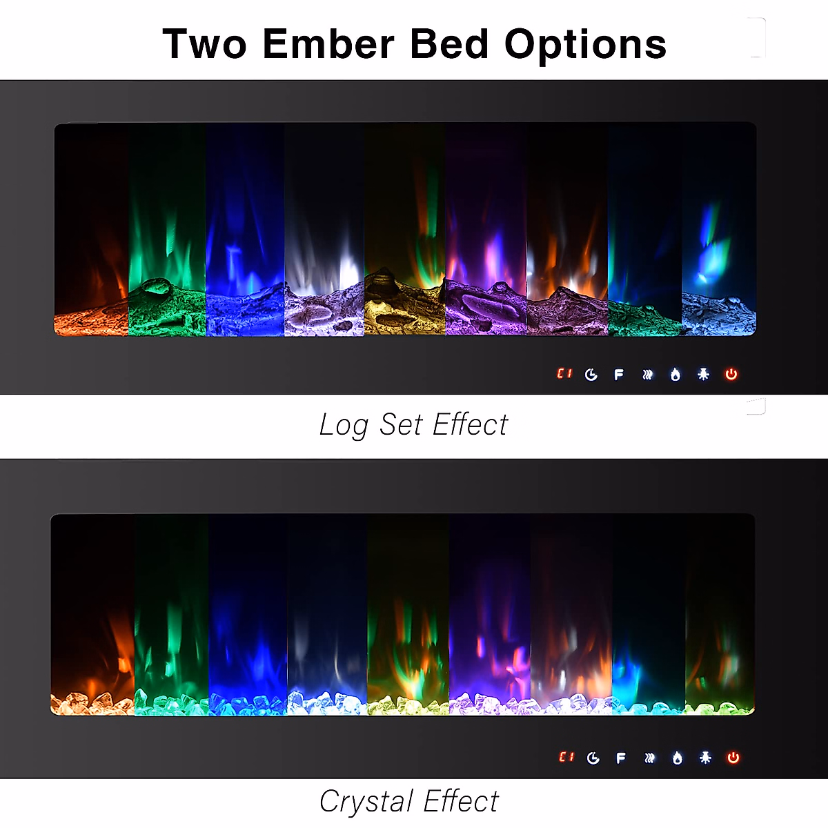 50 Inch Electric Fireplace Inserts, Quiet Wall Mounted Fireplace, Led Fireplace for Living Room, Recessed Electric Fireplace, Linear Fireplace, Logs & Crystal, 750/1500W