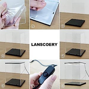 LANSCOERY Clear Acrylic Display Case with LED Light, Showcase and Display Box, Dustproof with UV Protection, Perfect for Figures Collectibles - 7.1x5.5x7.9inch