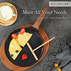 ESLITE LIFE 8 Inch Crepe Pan with Spreader, Nonstick Granite Coating Mini Flat Skillet Dosa Tawa Comales Para Tortillas Pancake Pan, PTFE & PFOA Free, Black