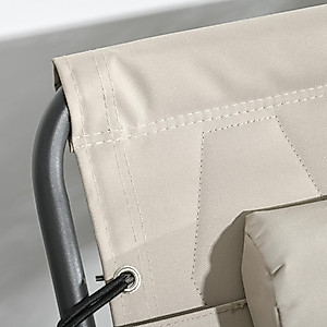 Outsunny Folding Chaise Lounge Set of 2 with 5-Level Reclining Back, Outdoor Lounge Tanning Chair with Padded Seat, Side Pocket & Headrest for Beach, Yard, Patio, Khaki