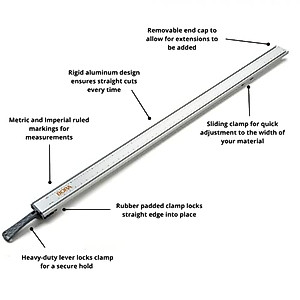 BORA WTX Ruled Clamp Edge Saw Guide, 50 Inch Length Rail for Circular Saws, Cutting Track for Woodworking, Contractors, DIY, 545050, Metallic