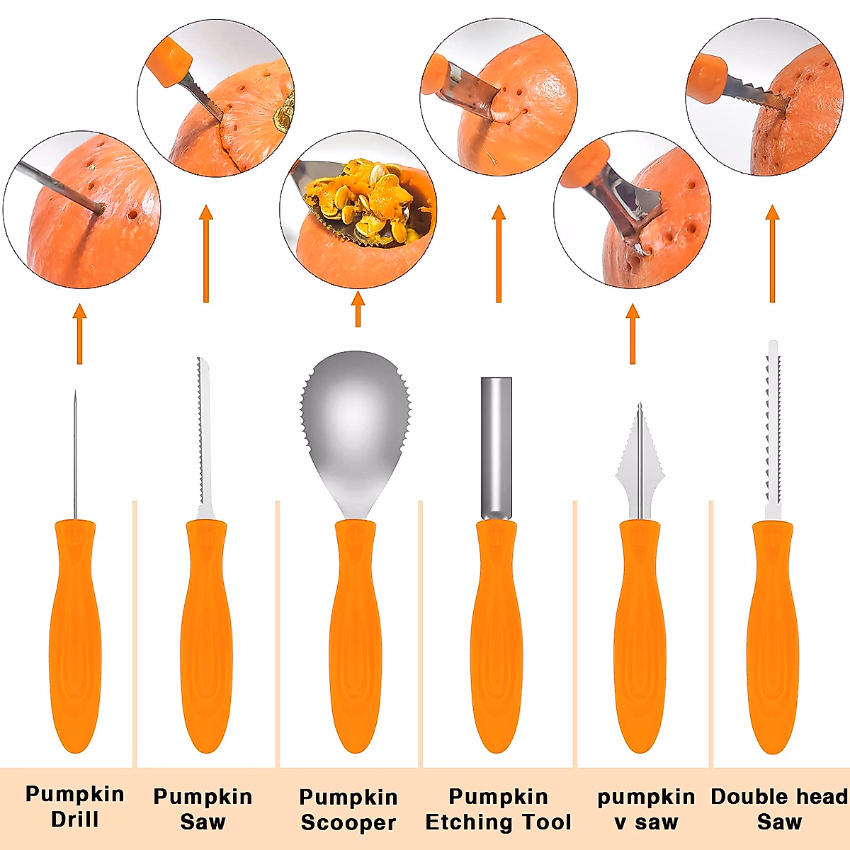 Yatashing Pumpkin Carving Kit Tools 12Pcs DIY Jack-O'-Lantern Professional Sturdy Stainless Steel Supplies Carving Stencils Zipper Bag for Adults & Kids and Halloween Decorations