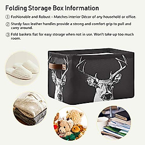 Storage Basket Cube Art Antler Deer Large Collapsible Toys Storage Box Bin Laundry Organizer for Closet Shelf Nursery Kids Bedroom,15x11x9.5 in,1 Pack