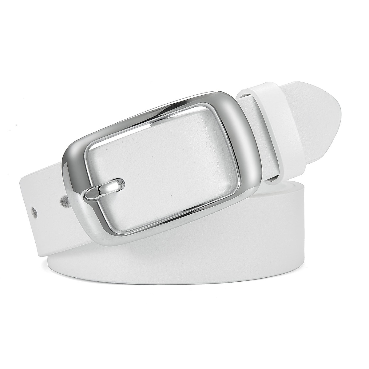 CHAOREN Womens Belts for Jeans - White Leather Belt Women 1.3" Width - Genuine Leather Crafted by Hand