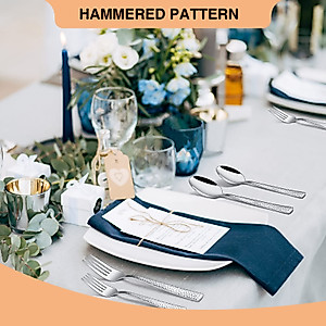 Hammered Silverware Set, 40 Pieces Stainless Steel Square Flatware Set for 8, Mirror Polished Tableware Cutlery Set for Home Kitchen Restaurant, Kitchen Utensils Set, Modern Design, Dishwasher Safe