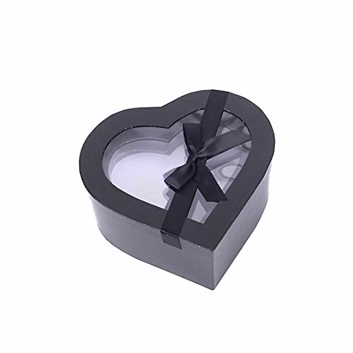 BBJ WRAPS Heart Shaped Boxes for Flowers Packaging with Transparent Window Lids Luxury Gift Box for Floral Arrangement, Set of 3(S/M/L) (Black)