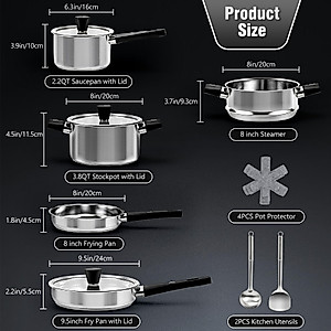 Stainless Steel Cookware Set, 14-Piece Pots and Pans Set, Kitchen Cooking Pan Set with Stay-Cool Handle, Non Toxic, Dishwasher Safe, Compatible with All Stovetops - Gas, Electric, Induction