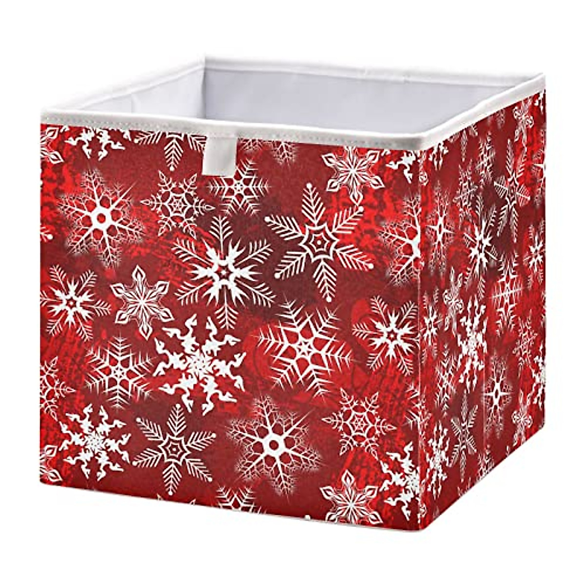 senya Christmas Storage Basket Christmas Red Pattern with Snowflakes Flower Collapsible Fabric Storage Organizer Bin Boxes for Home, Nursery, Closet, Office Laundry
