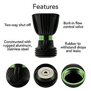 Ultimate Fireman’s Heavy Duty Water Hose Nozzle Featuring 5 Spray Patterns, Flow Control Valve & Two Way Shut-Off for Water Control - Hose Nozzle Sprayer for All Your Watering Needs - Sage Green