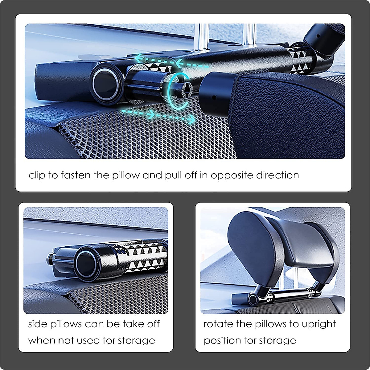 JOYBOOM Car headrest Pillow 2021 New Version,Upgraded with Hook,Road pal Detachable for Child in Long Trip,Head Neck Support Adjustable,Memory Foam U Shape Sleep Travel Protection, Leather Black