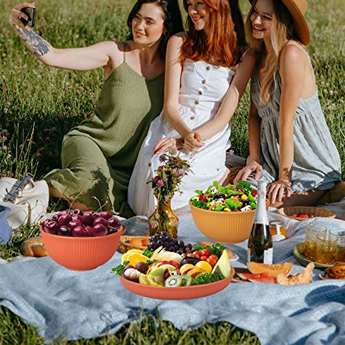 48 Pcs Wheat Straw Dinnerware Sets, Unbreakable Plates and Bowls Sets, Reusable Dinnerware Sets for 4 People, Travel Camping Picnic Home Party Cutlery Set, Dishwasher Microwave Safe Dishes