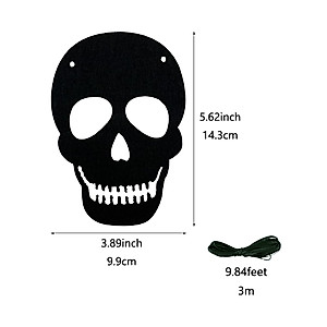 SaktopDeco 2 Pack Black Felt Skull Garland Banner Skeleton Garland Halloween Banne for Gothic Birthday Party Decorations DIY Home Decor