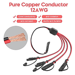 PAEKQ 12AWG SAE Y Splitter Extension Cable with SAE Polarity Reverse Adapter 2 FT SAE 1 to 4 Extension Cable Quick Disconnect Connector for Automotive Solar Battery Connection and Transfer
