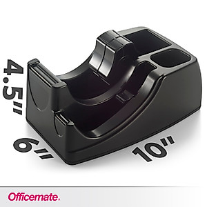 Officemate Recycled 2-in-1 Heavy Duty Tape Dispenser, 1" and 3" Cores, Black (96690)