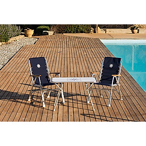 FORMA MARINE Boat Chairs High Back Grey Deck Folding Marine Aluminum Teak Furniture Set of 2 M150G
