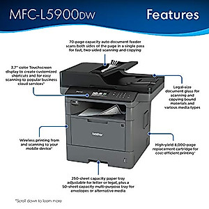 Brother MFCL5900DW Business Laser All-in-One with Advanced Duplex and Wireless Networking, Amazon Dash Replenishment Enabled and Brother Printer TN850 High Yield Toner Bundle