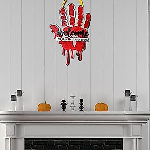 Halloween Blood Handprint Door Sign 3D Wooden Front Door Coat Rack Home Decor Hanging Halloween Party Indoor/Outdoor Decoration