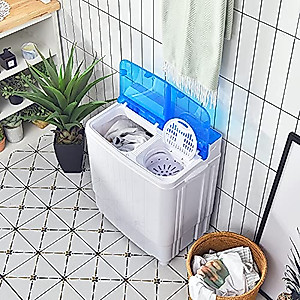 Giantex Portable Washing Machine, Twin Tub Washer and Dryer Combo, 13lbs Compact Mini Laundry Clothes Washer, Built-in Drain Pump, Semi-Automatic Wash and Spin Cycle for Apartment Dorm Camping RV