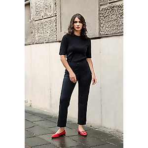 Yogipace,Belt Loops,Women's Cropped Yoga Dress Pants Pull-On Straight Leg Work Pant,25",Black,Size M