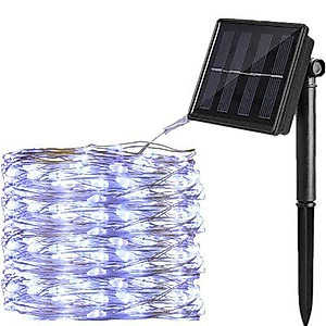 Solar String Lights 100LED 36FT Waterproof Indoor Outdoor Lighting for Garden Copper Wire 8 Modes Fairy Lights for Home Decor Patio Garden Party (White)