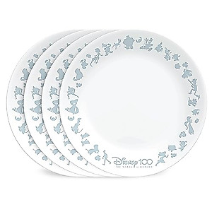 Corelle Vitrelle Micky Mouse 4-PC Appetizer Plates Set, 6.75" Dinnerware Glass Plates for Appetizers, Disney Commemorative Series